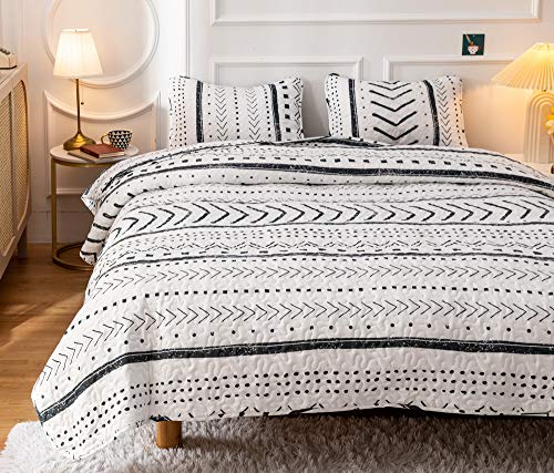 JANZAA Boho Bedding Bedspreads Queen Size,3 PCS Bohemian Quilt Set with Geometric Printed for All Season(Two Pillow Cases)