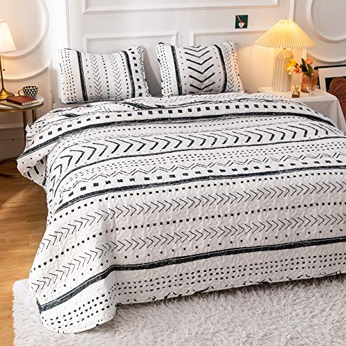 JANZAA Boho Bedding Bedspreads Queen Size,3 PCS Bohemian Quilt Set with Geometric Printed for All Season(Two Pillow Cases)