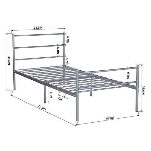 Voilamart Twin Metal Bed Frame with Storage,Silver Grey Bed Frames with Headboard and Footboard, No Box Spring Needed, Platform Bed Frame for Kids