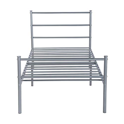 Voilamart Twin Metal Bed Frame with Storage,Silver Grey Bed Frames with Headboard and Footboard, No Box Spring Needed, Platform Bed Frame for Kids