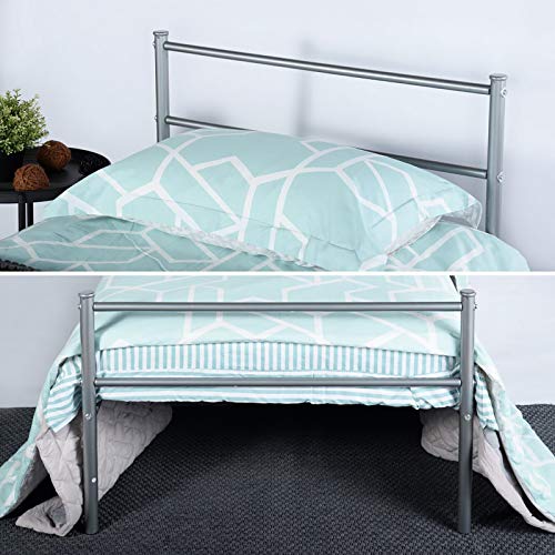 Voilamart Twin Metal Bed Frame with Storage,Silver Grey Bed Frames with Headboard and Footboard, No Box Spring Needed, Platform Bed Frame for Kids