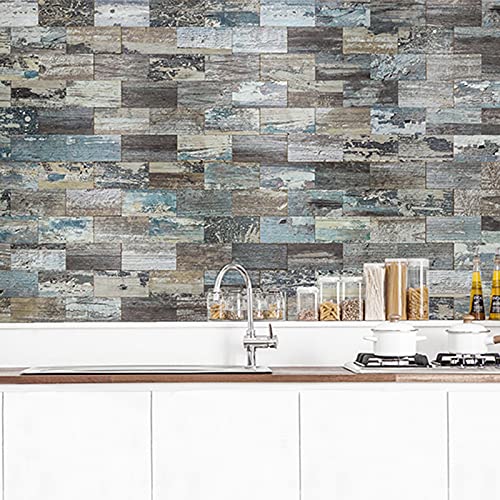 Art3d Peel and Stick Distressed Wood Backsplash Tile, 5-Pack of 13.5"x11.4inches, Made Out of PVC Composite