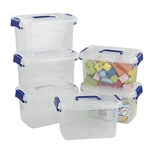 Obstnny Set of 6 Plastic Bins with Lid for Storage, 5 L Small Latching Containers for Organizing