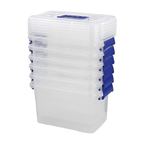 Obstnny Set of 6 Plastic Bins with Lid for Storage, 5 L Small Latching Containers for Organizing