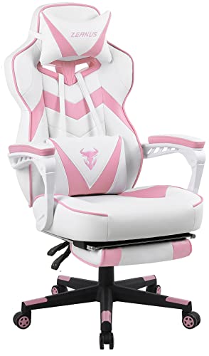 Zeanus Pink Gaming Chair, PC Gaming Chair for Girls, Reclining Computer Chair with Footrest, Ergonomic Gaming Computer Chair with Massage, Gaming Chair for Women, High Back Gaming Chairs for Adults