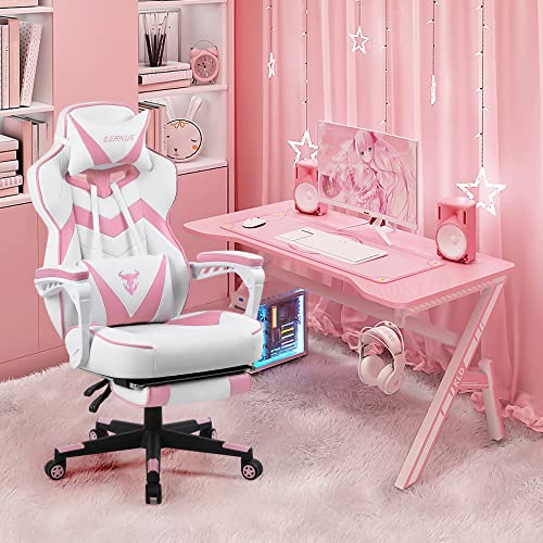 Zeanus Pink Gaming Chair, PC Gaming Chair for Girls, Reclining Computer Chair with Footrest, Ergonomic Gaming Computer Chair with Massage, Gaming Chair for Women, High Back Gaming Chairs for Adults