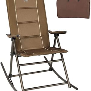 TIMBER RIDGE Padded High Back Rocker Lawn Side Pocket Portable Patio Rocking Chair for Camping Porch Yard Garden Indoor, Heavy Duty Supports 300 LBS, Brown