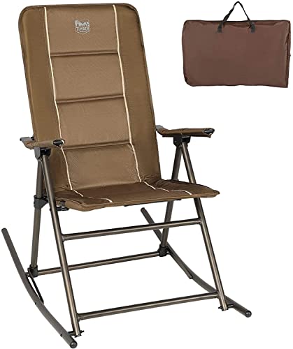 TIMBER RIDGE Padded High Back Rocker Lawn Side Pocket Portable Patio Rocking Chair for Camping Porch Yard Garden Indoor, Heavy Duty Supports 300 LBS, Brown