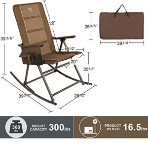 TIMBER RIDGE Padded High Back Rocker Lawn Side Pocket Portable Patio Rocking Chair for Camping Porch Yard Garden Indoor, Heavy Duty Supports 300 LBS, Brown