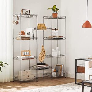 SONGMICS Metal Storage Shelves, 5-Tier Wire Shelving Unit, Kitchen Rack, Adjustable Shelves, 4 Hooks, Shelf Liners, 11.8 x 15.7 x 59.1 Inches, Total Load Capacity 220 lb, for Garage, Silver ULGR105E01