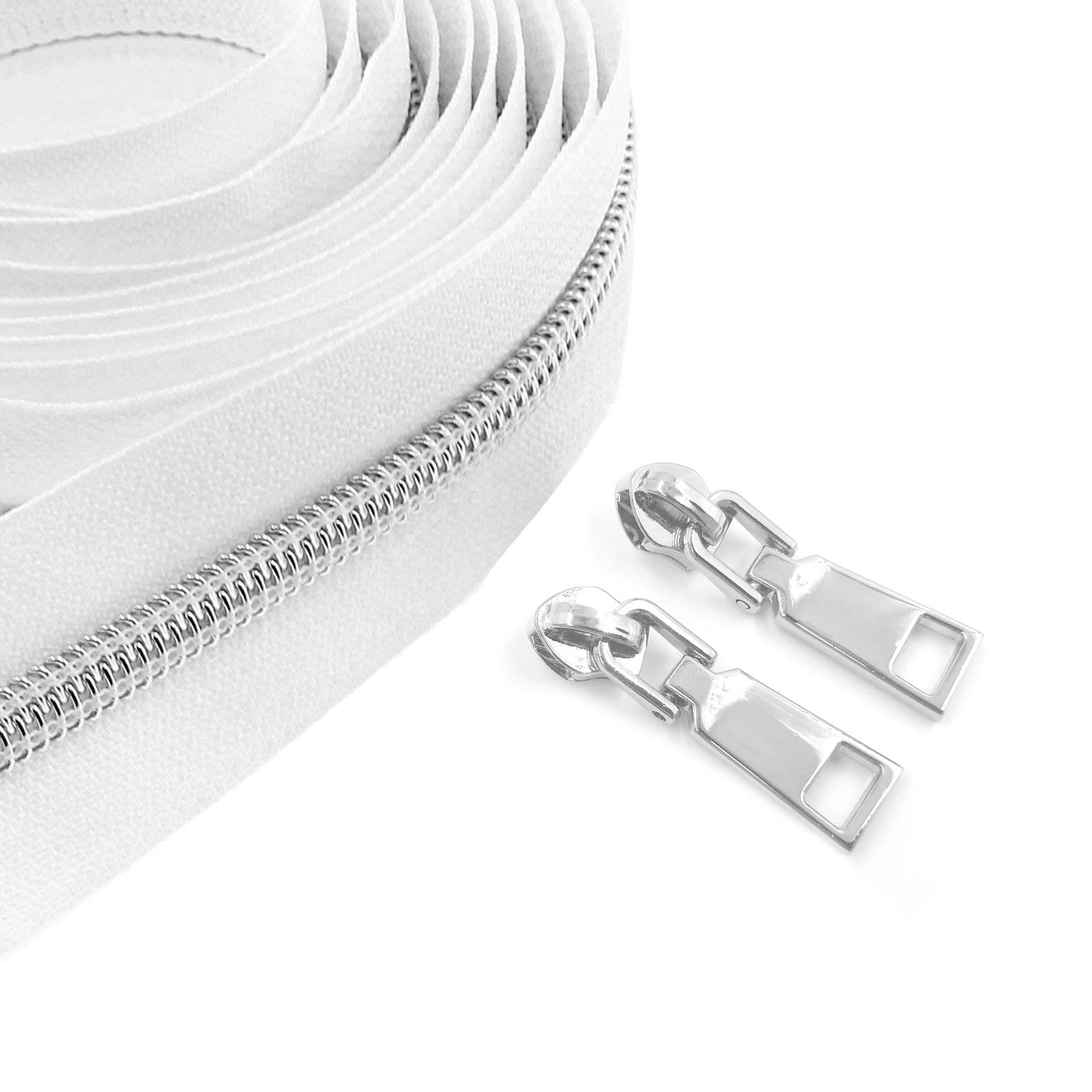 SBest Nylon Zippers #5 10 Yards Sewing Zippers Bulk DIY Zipper by The Yard Bulk with 20PCS Slider-Long Zippers for Tailor Sewing Crafts Bag (Silver Teeth White Tape)