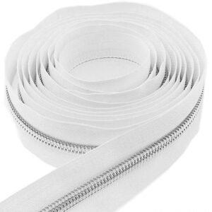 SBest Nylon Zippers #5 10 Yards Sewing Zippers Bulk DIY Zipper by The Yard Bulk with 20PCS Slider-Long Zippers for Tailor Sewing Crafts Bag (Silver Teeth White Tape)