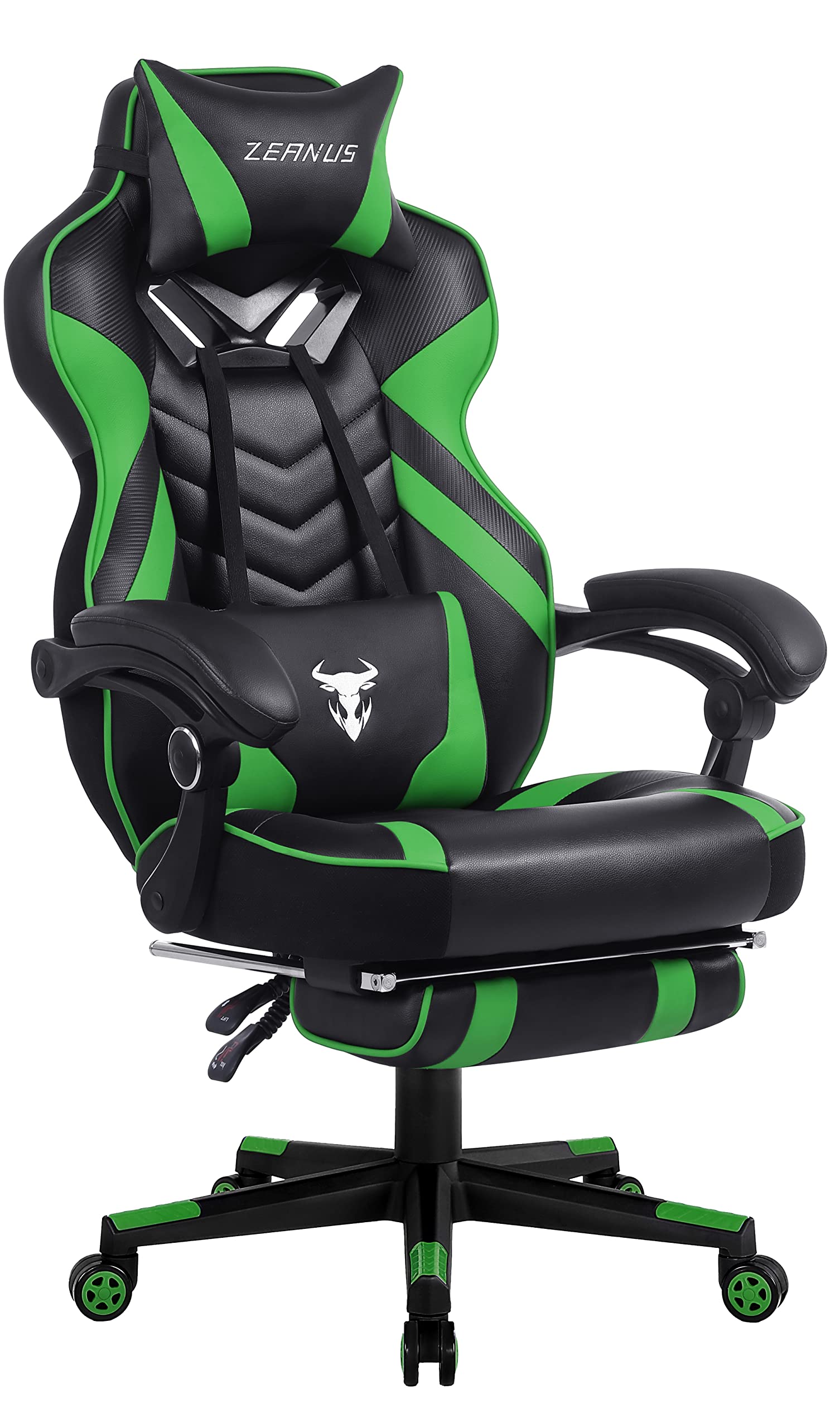 Green Gaming Chair, High Back Gamer Chair with Footrest, Recliner Computer Chair with Massage, Big and Tall Desk Chair for Gaming, Ergonomics Video Game Chair for Adults, Racing Gaming Chair for Teens