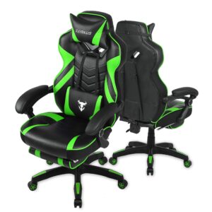 Green Gaming Chair, High Back Gamer Chair with Footrest, Recliner Computer Chair with Massage, Big and Tall Desk Chair for Gaming, Ergonomics Video Game Chair for Adults, Racing Gaming Chair for Teens