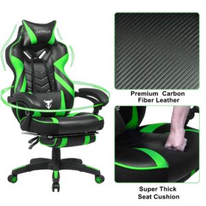 Green Gaming Chair, High Back Gamer Chair with Footrest, Recliner Computer Chair with Massage, Big and Tall Desk Chair for Gaming, Ergonomics Video Game Chair for Adults, Racing Gaming Chair for Teens