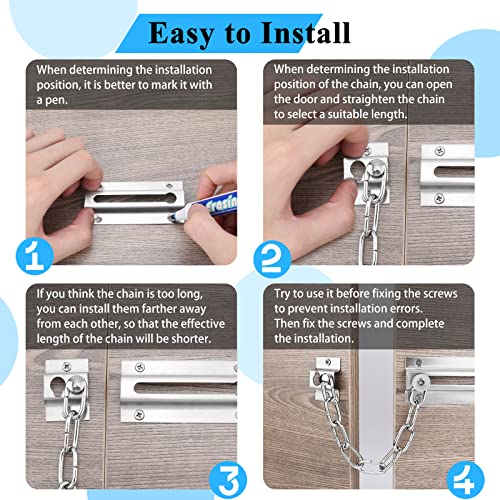 INBOF 2 Pack Door Chain Lock, Premium Chain Door Lock, Thickened Door Lock Chain with 12 Screws, Stainless Steel Chain Locks for Inside Door, Better Security and Protection for Your Home and Family