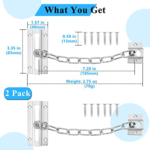 INBOF 2 Pack Door Chain Lock, Premium Chain Door Lock, Thickened Door Lock Chain with 12 Screws, Stainless Steel Chain Locks for Inside Door, Better Security and Protection for Your Home and Family