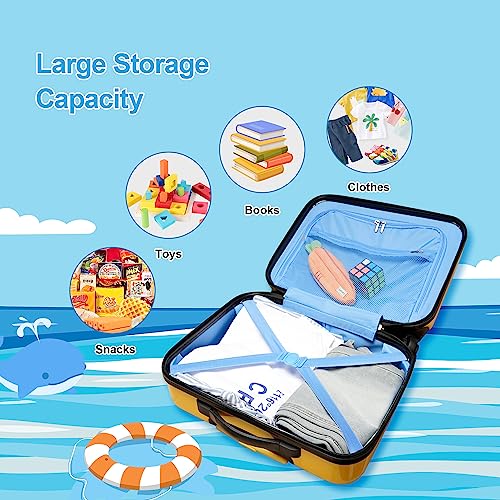 GinzaTravel 3D Little Whale Cute Children's Luggage Sit and Ride Trolley Case 18-inch Universal Wheel Travel Case for Boys and Girls