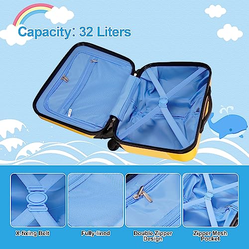 GinzaTravel 3D Little Whale Cute Children's Luggage Sit and Ride Trolley Case 18-inch Universal Wheel Travel Case for Boys and Girls