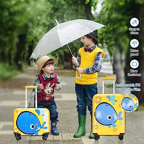 GinzaTravel 3D Little Whale Cute Children's Luggage Sit and Ride Trolley Case 18-inch Universal Wheel Travel Case for Boys and Girls