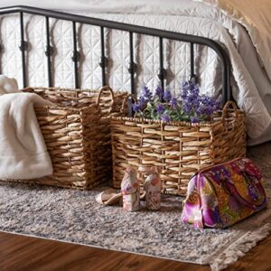 Artera Oversize Wicker Storage Basket - Set of 2, XL Natural Woven Floor Baskets for Blankets, Huge Rectangular Hyacinth Basket with Handles for Living Room, Bed Room & Laundry Room. (Water Hyacinth)