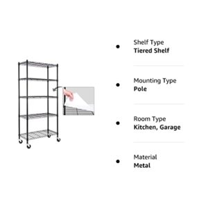 EFINE 5-Shelf Shelving Units and Storage on 3'' Wheels with 5-Shelf Liners, NSF Certified, Adjustable Heavy Duty Carbon Steel Wire Shelving Unit (30W x 14D x 63.7H) Pole Diameter 1 Inch