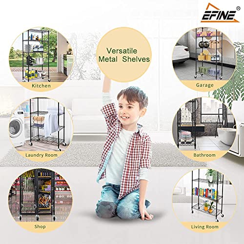 EFINE 5-Shelf Shelving Units and Storage on 3'' Wheels with 5-Shelf Liners, NSF Certified, Adjustable Heavy Duty Carbon Steel Wire Shelving Unit (30W x 14D x 63.7H) Pole Diameter 1 Inch