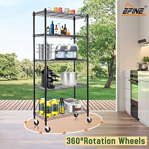 EFINE 5-Shelf Shelving Units and Storage on 3'' Wheels with 5-Shelf Liners, NSF Certified, Adjustable Heavy Duty Carbon Steel Wire Shelving Unit (30W x 14D x 63.7H) Pole Diameter 1 Inch