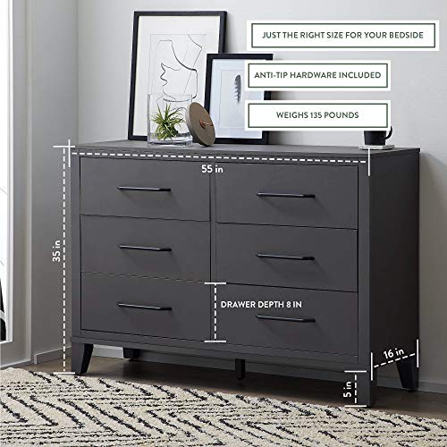 Edenbrook Bedroom-Six Drawer-Modern Design-Easy Assembly, Grey Dresser, 15x19x24 inches