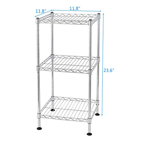 BTIF 3-Tier Steel Wire Shelving Tower Easy Assembly Multipurpose Shelves