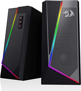 redragon gs520 rgb desktop speakers, 2.0 channel pc computer stereo speaker with 6 colorful led modes, enhanced sound and easy-access volume control, usb powered w/ 3.5mm cable