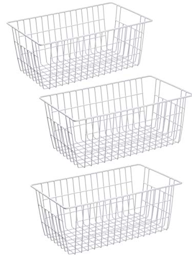 blitzlabs Wire Storage Basket Freezer Organizer Bins Metal Wire Baskets Wire Organizer Storage Baskets for Kitchen, Cabinets, Pantry, Freezer, BathroomSet of 3