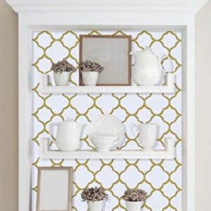 Feisoon 17.7" ｘ118 White and Gold Trellis Wallpaper Peel and Stick Trellis Contact Paper Removable Wallpaper Self Adhesive Wallpaper Modern Trellis Wallpaper for Wall Furniture Decor Vinyl Roll