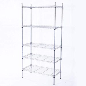 wei wei global 5-tier metal wire shelving unit, adjustable utility storage standing rack organizer cabinet for garage laundry bathroom kitchen closet -29" l x 13" w x 59" h, silver gray