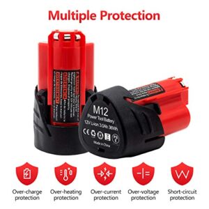 KINGTIANLE 2 Pack M12 3.0Ah Replacement Battery for Milwaukee 12V M12 Lithium Ion Battery Xc 48-11-2420 48-11-2440 48-11-2402 48-11-2411 48-11-2412 Cordlees Power Tools