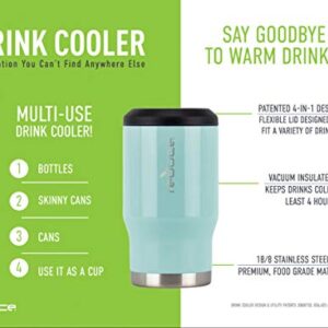 Reduce Can Cooler - 4-in-1 Stainless Steel Can Holder and Beer Bottle Holder, 4 Hours Cold - 14 oz Multi-Use Drink Cup that Holds Slim Cans, Regular Cans, Bottles and Cocktails - OG Mild Mint