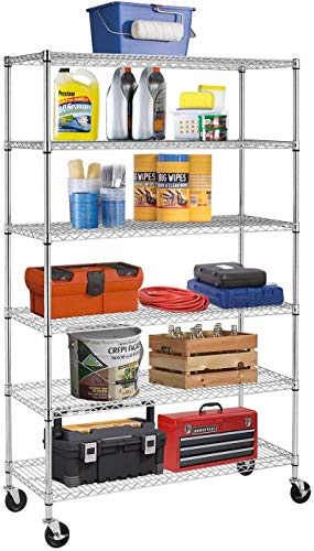 BestOffice 18x48x72 ​Wire Shelving with Commercial Wheels 6-Shelf Adjustable Heavy Duty Storage Shelves Metal Shelves Storage Unit Shelf,6000 LBS (Chrome)