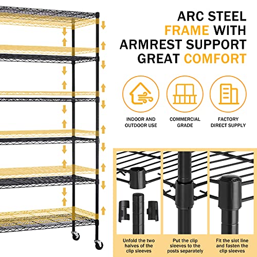 Heavy Duty Storage Shelving Unit w/Wheels, Commercial Steel Organizer Wire Shelving Rack, Adjustable Utility Storage Shelves or Garage, Kitchen 48" W x 18" D x 82" H, 2100 LBS Black (With Wheels))