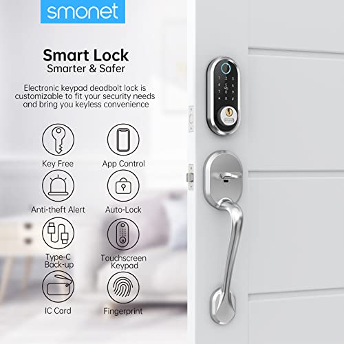 Smart Deadbolt, SMONET Fingerprint Electronic Deadbolt Door Lock with Keypad-Bluetooth Keyless Entry Keypad Smart Deadbolt App Control, Ekeys Sharing, App Monitoring Auto Lock for Homes and Hotel