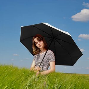 G4Free UPF 50+ UV Protection Travel Umbrella 46 Inch Windproof Silver Coating Sun Blocking Umbrella (Black)