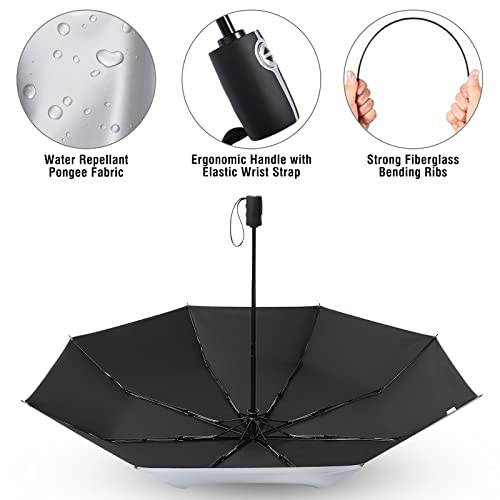 G4Free UPF 50+ UV Protection Travel Umbrella 46 Inch Windproof Silver Coating Sun Blocking Umbrella (Black)