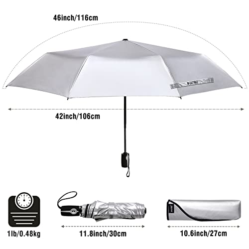 G4Free UPF 50+ UV Protection Travel Umbrella 46 Inch Windproof Silver Coating Sun Blocking Umbrella (Black)