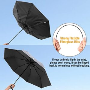 G4Free UPF 50+ UV Protection Travel Umbrella 46 Inch Windproof Silver Coating Sun Blocking Umbrella (Black)