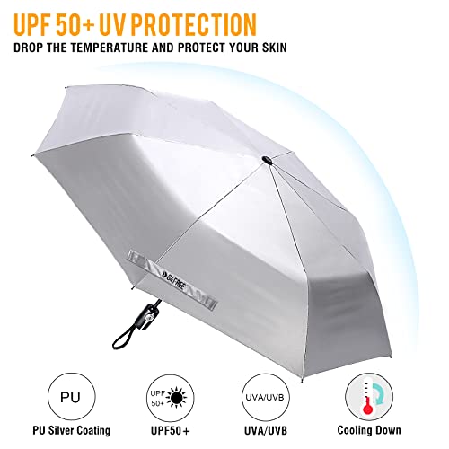 G4Free UPF 50+ UV Protection Travel Umbrella 46 Inch Windproof Silver Coating Sun Blocking Umbrella (Black)