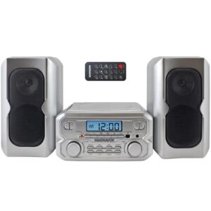 magnavox mm435m-sl 3-piece compact cd shelf system with digital fm stereo radio, bluetooth wireless technology, and remote control in silver | lcd display | aux port compatible | 2022 version |