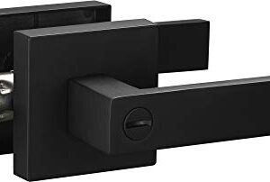 Berlin Modisch Contemporary Square Privacy Lever Door Handle Easy to Open Locking Lever Set [for Bedroom or Bathroom] Reversible for Right & Left Sided Doors Heavy Duty - Iron Black Finish