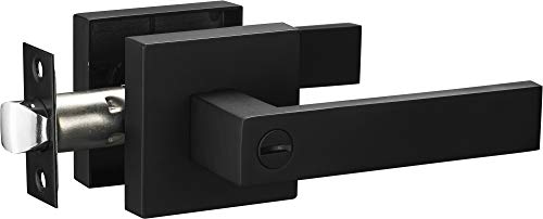 Berlin Modisch Contemporary Square Privacy Lever Door Handle Easy to Open Locking Lever Set [for Bedroom or Bathroom] Reversible for Right & Left Sided Doors Heavy Duty - Iron Black Finish