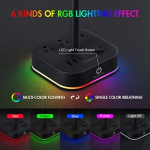 GAMENOTE RGB Headphone Stand & Power Strip 2 in 1 Desk Gaming Headset Holder with 3 USB Charging Ports & 3 Power Outlets Headphones Hanger Accessories for Desktop Gamer