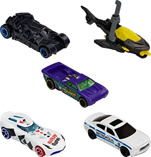 Hot Wheels Set of 5 Batman Toy Vehicles in 1:64 Scale From Batman Tv Shows, Movies & Comics (Styles May Vary)