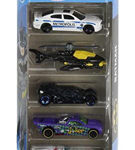 Hot Wheels Set of 5 Batman Toy Vehicles in 1:64 Scale From Batman Tv Shows, Movies & Comics (Styles May Vary)